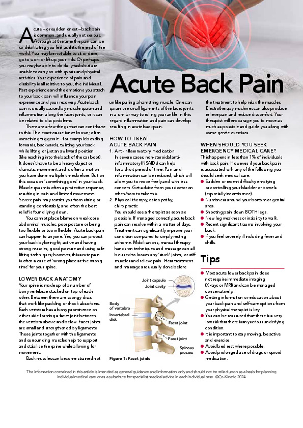 Acute (Sudden Onset) Back Pain Advice Leaflet